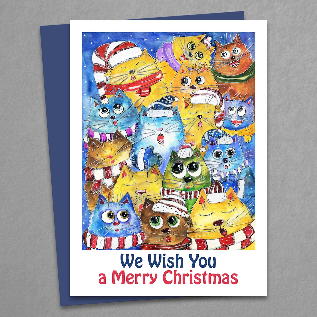 Printable Funny Cats Christmas Card, Digital Instant Download Xmas Card ...