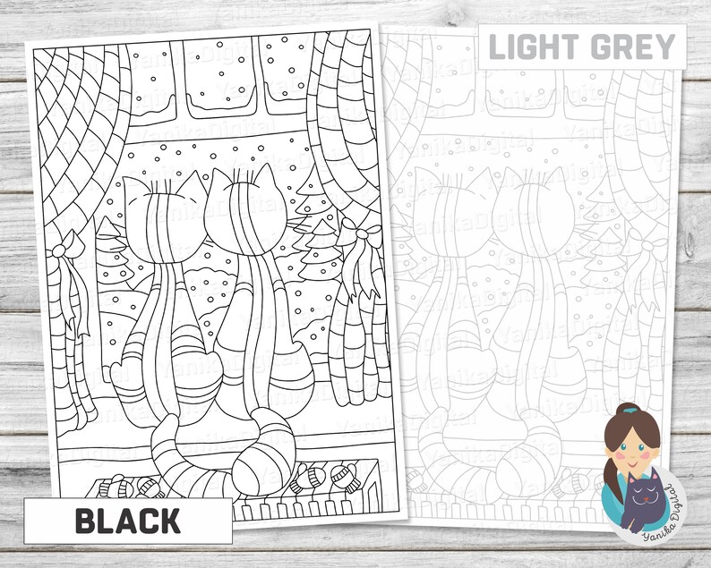 Printable Coloring Page of Two Cats Cats Drawing for - Etsy