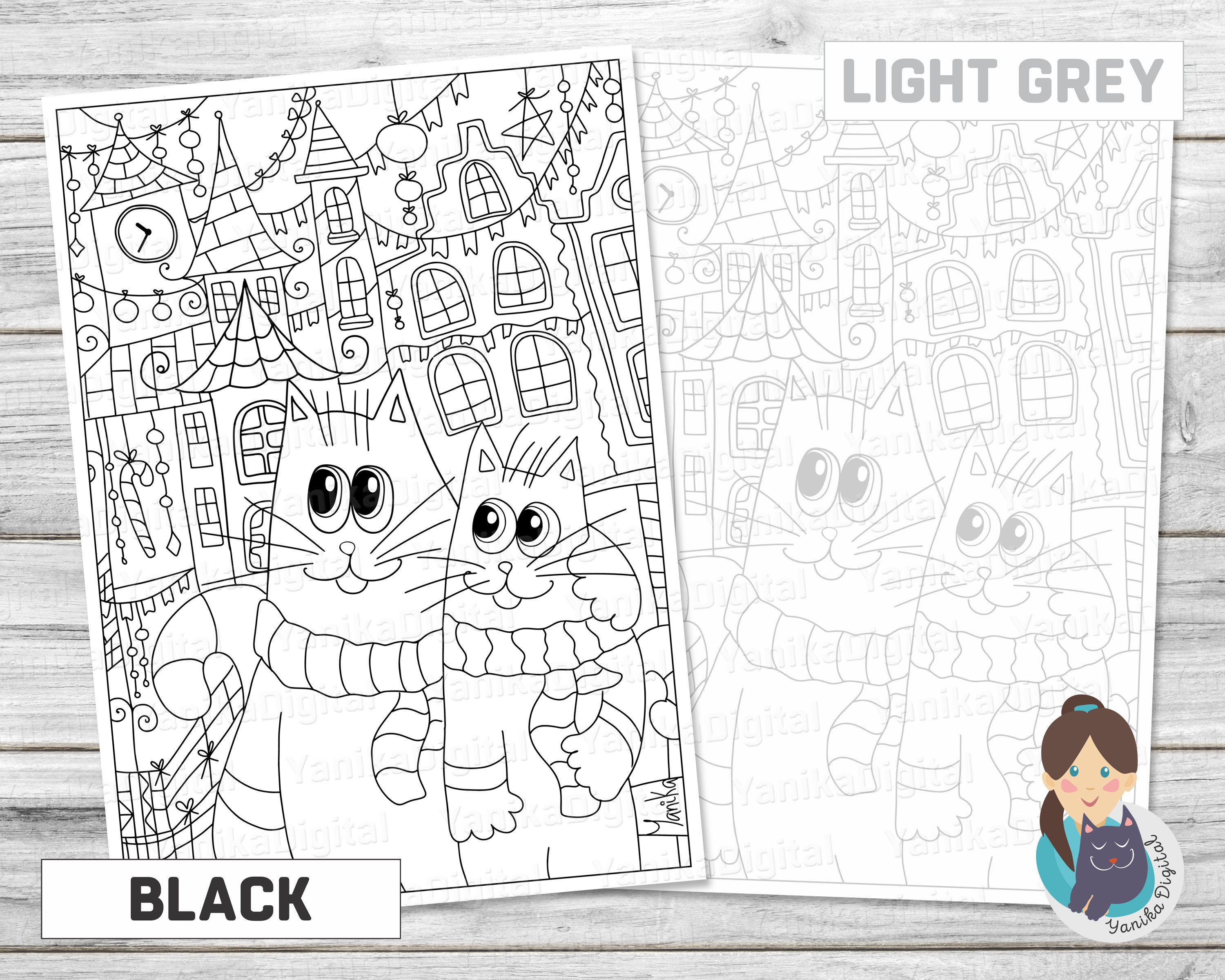 Christmas Coloring Page Printable Cats Drawing for Coloring - Etsy