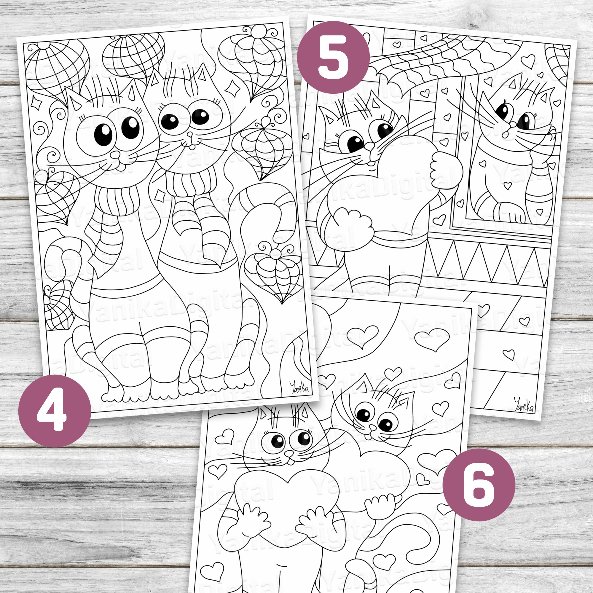 Valentine's Day Set of 6 Coloring Pages, Instant Download, Valentine's ...