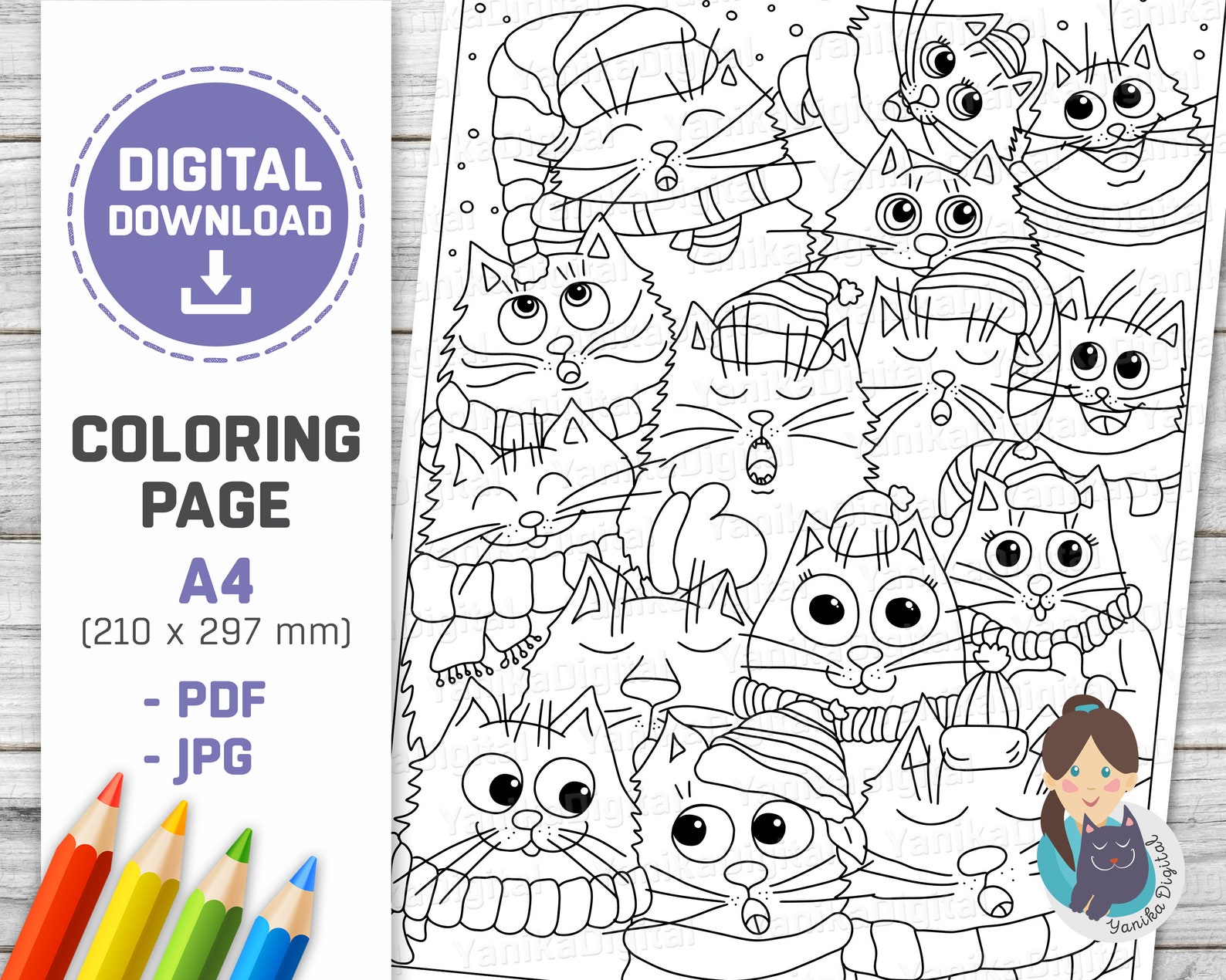Printable Cute Cats Coloring Page Christmas Choir of Cats - Etsy