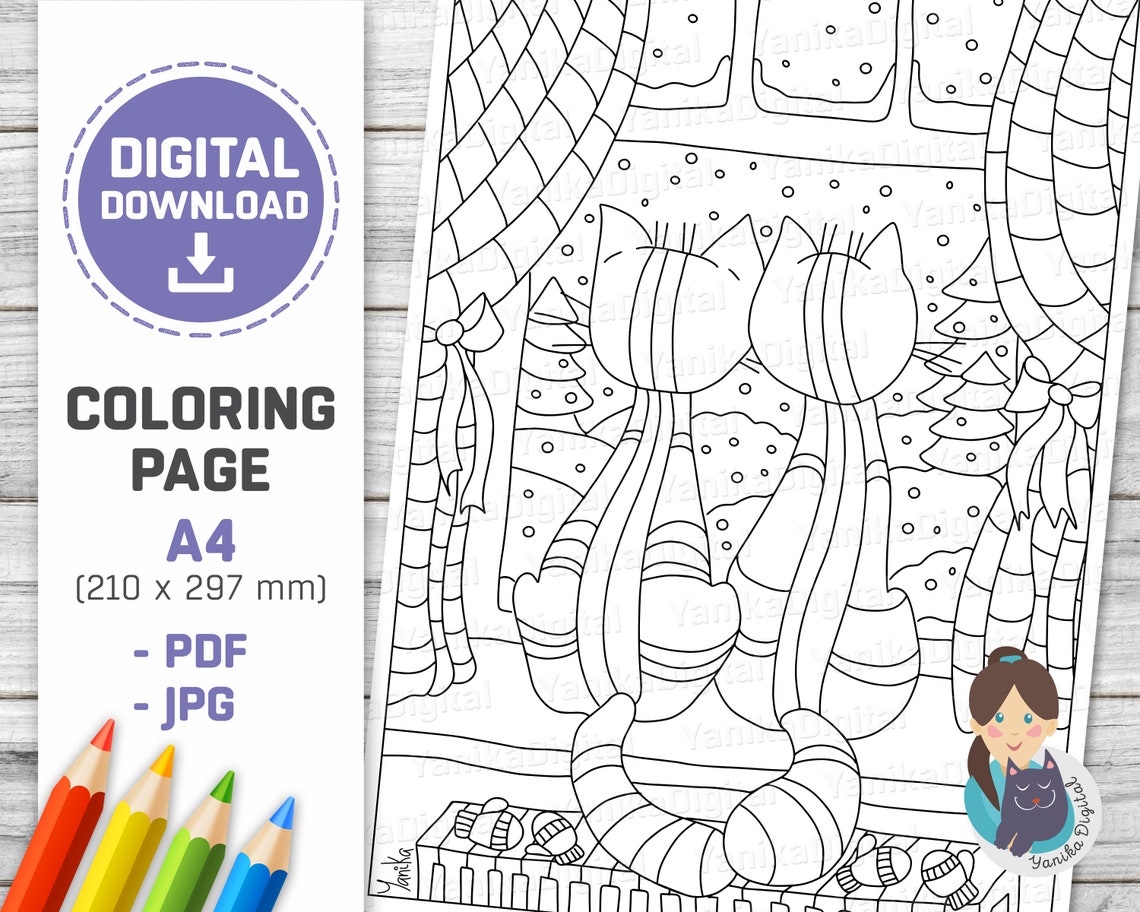 Printable Coloring Page of Two Cats Cats Drawing for - Etsy