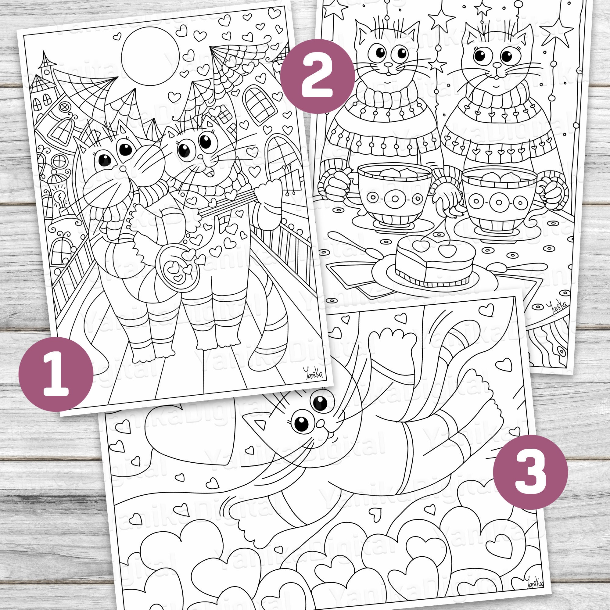Valentine's Day Set of 6 Coloring Pages, Instant Download, Valentine's ...