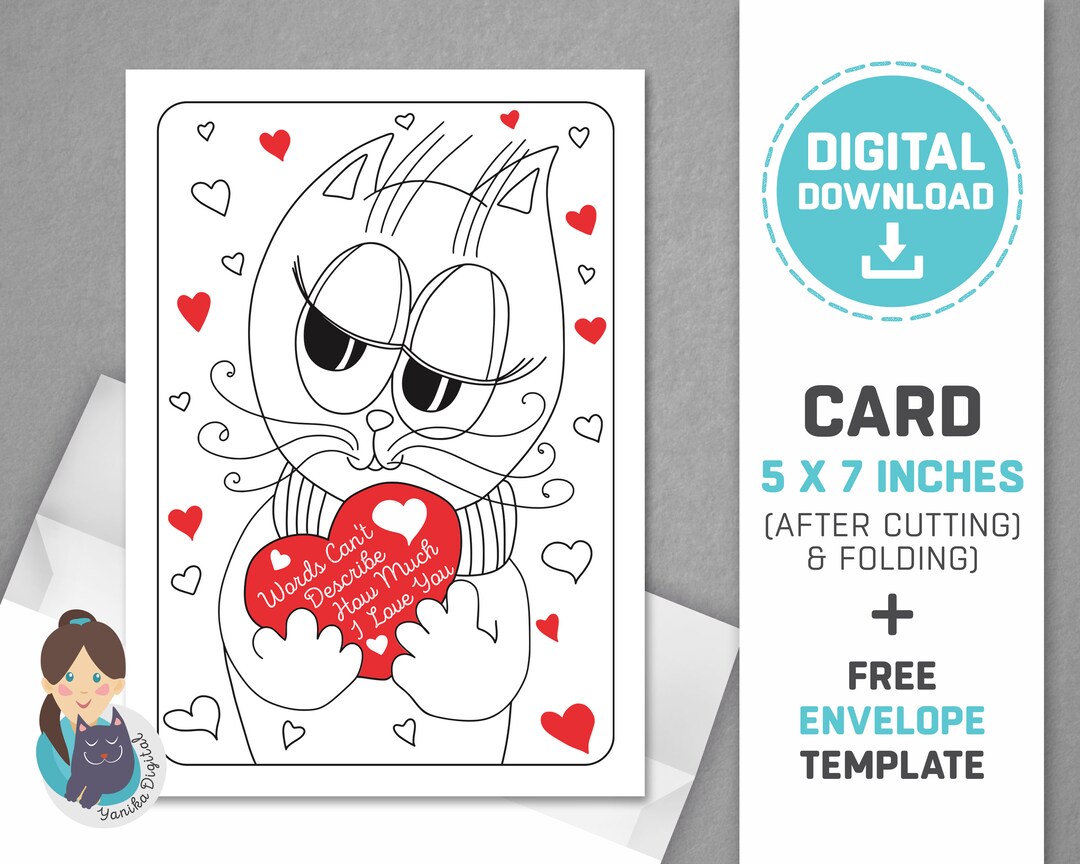 Love Cat Card Valentine's Day Printable Digital Card With - Etsy