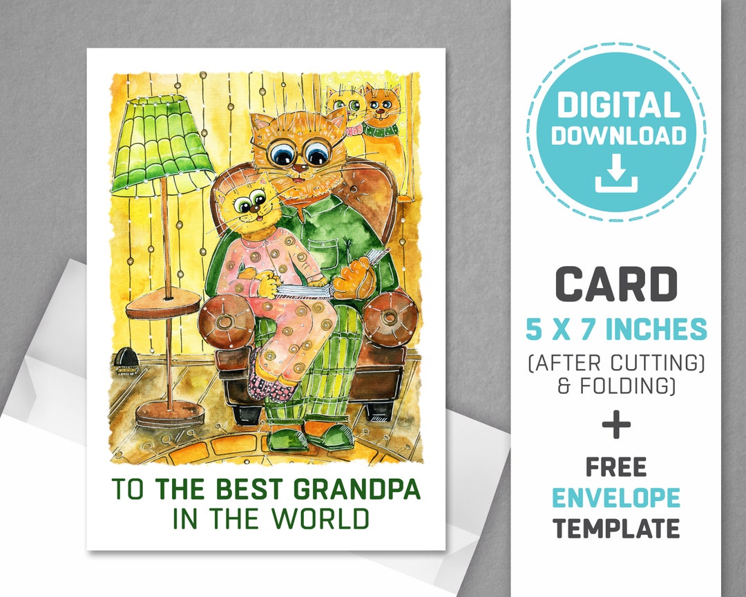 Printable Watercolor Card to the Best Grandpa Card Instant - Etsy