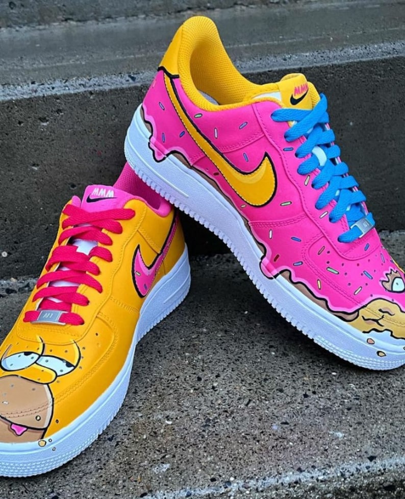 The Simpsons Nike Air Force 1 Donut Custom Shoes Hand Painted - Etsy