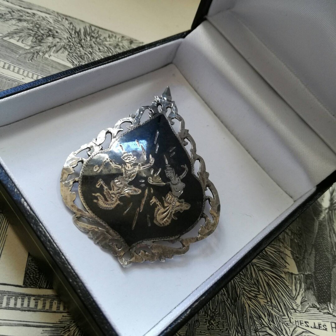 Large Antique Silver Asian Siam Pendant With Beautiful Work - Etsy