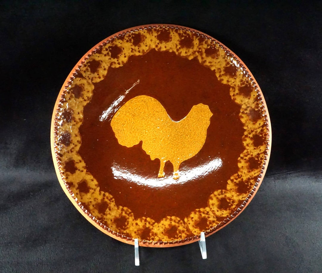 Redware 9" Bowl With Rooster Design by C. N. Foltz, Signed 1984 - Etsy