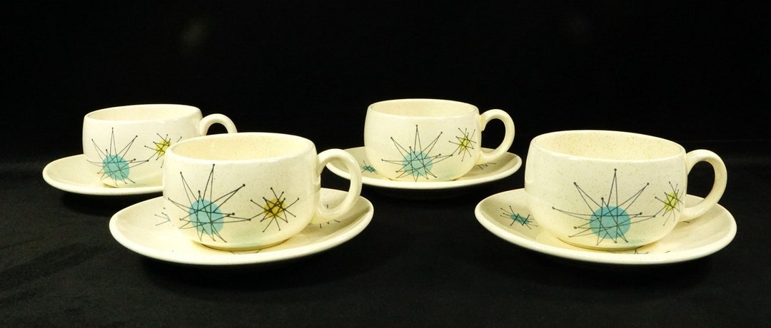 Franciscan Atomic Starburst Design Cups and Saucers, Set of 4, Mid ...