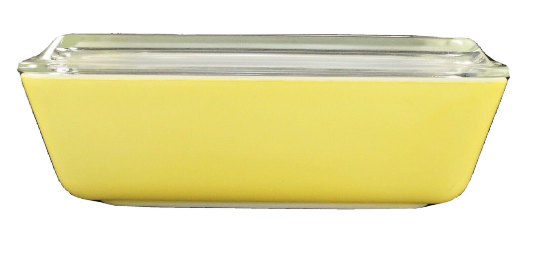 Vintage 1950s Pyrex Yellow Refrigerator Dish, # 0503, Clear Ribbed Lid ...