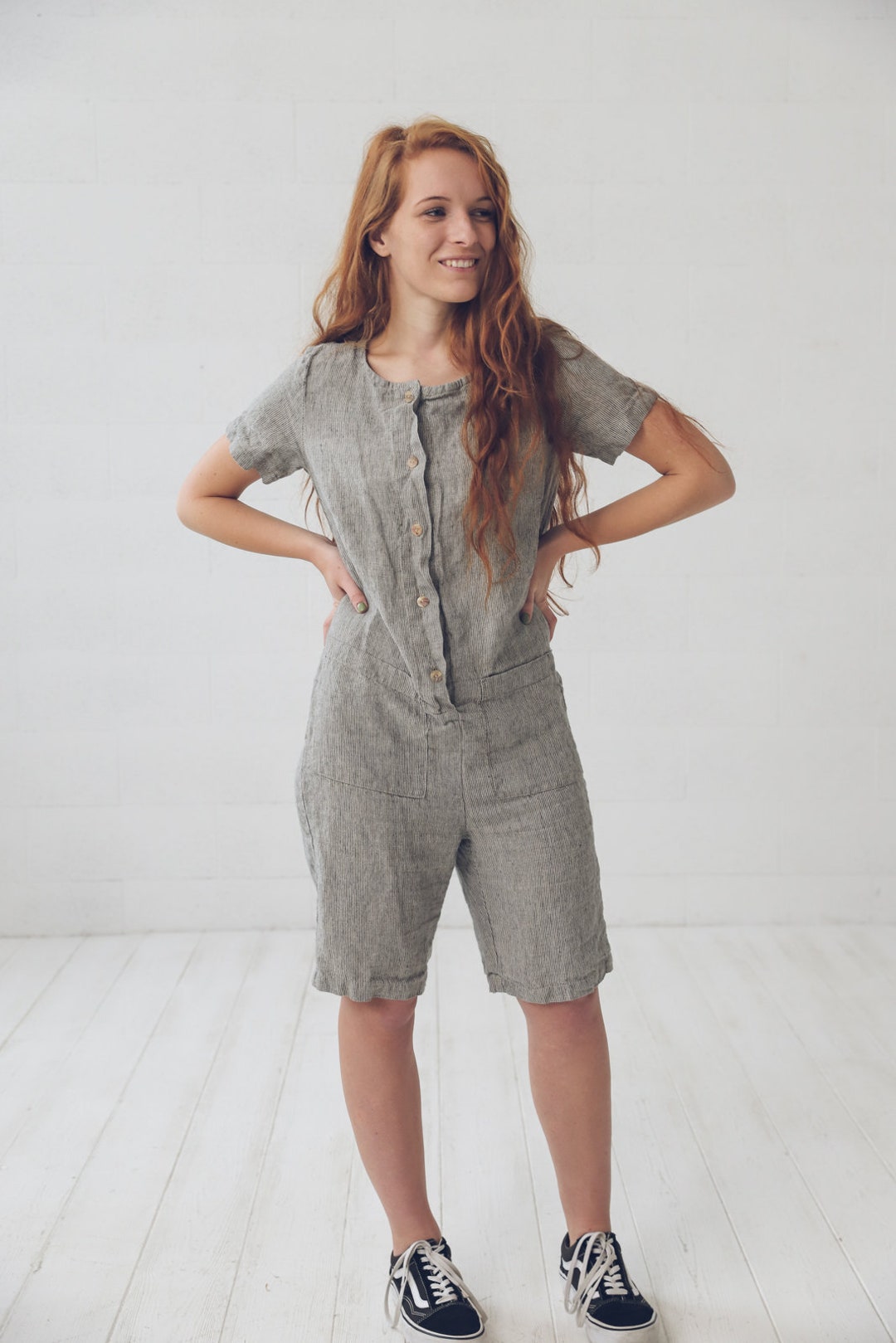 Linen Romper for Summer / Short Linen Jumpsuit Overall - Etsy