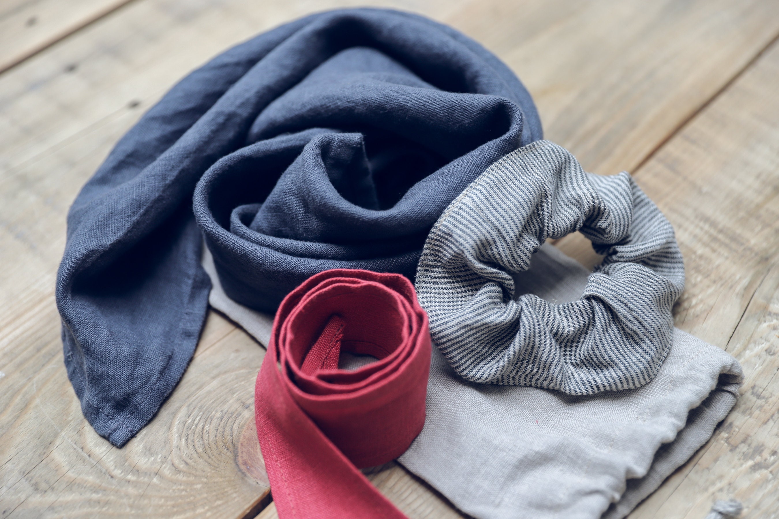 Gift Set of 3 Linen Women Accessories in Linen Bag Hair - Etsy