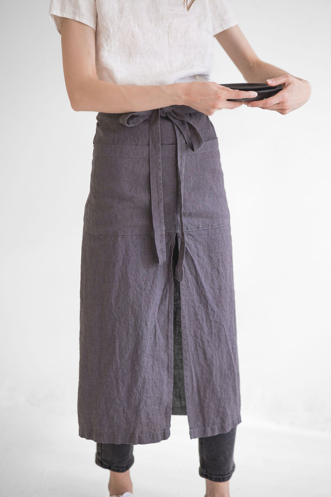 Split Leg Linen Apron / Tea Linen Apron / Long Linen Apron / - Etsy