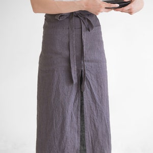 Split Leg Linen Apron / Tea Linen Apron / Long Linen Apron / Linen Cafe ...