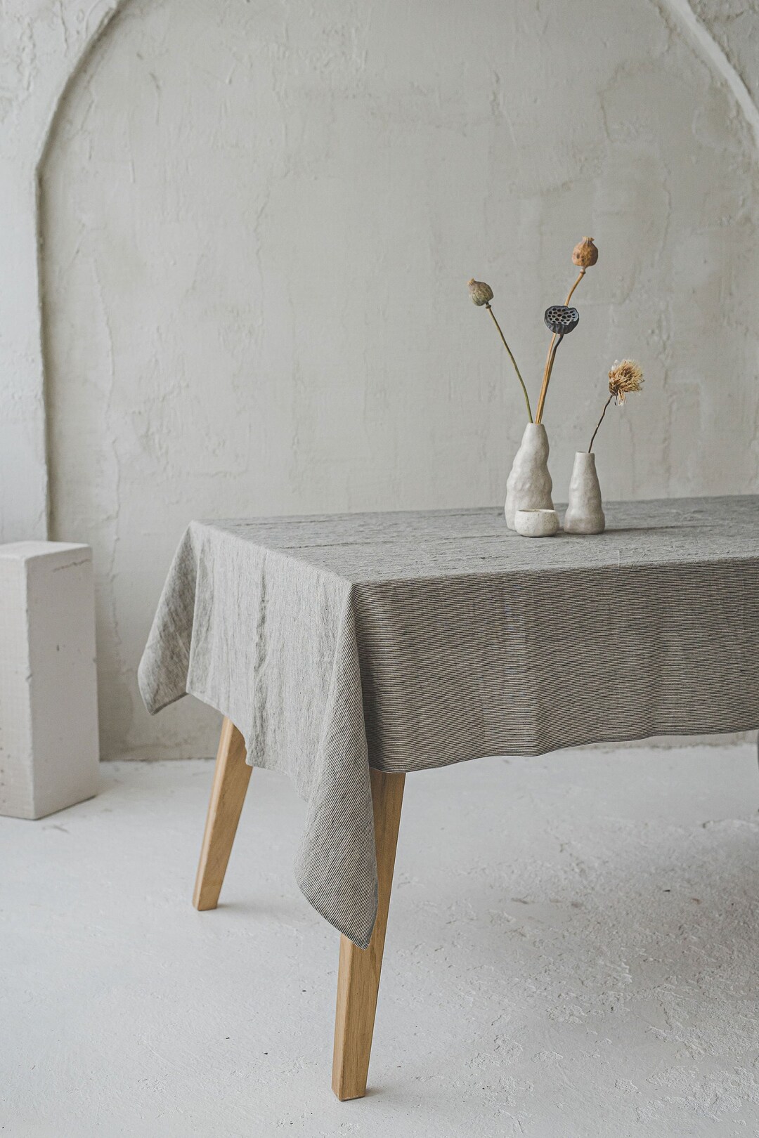 Linen Tablecloth in Various Colors / Striped Table Decor / Handmade ...