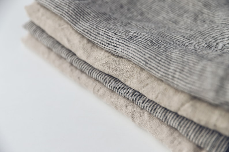 Linen Kitchen Towels Set: Natural Flax & Gray Stripe, Handmade - Etsy