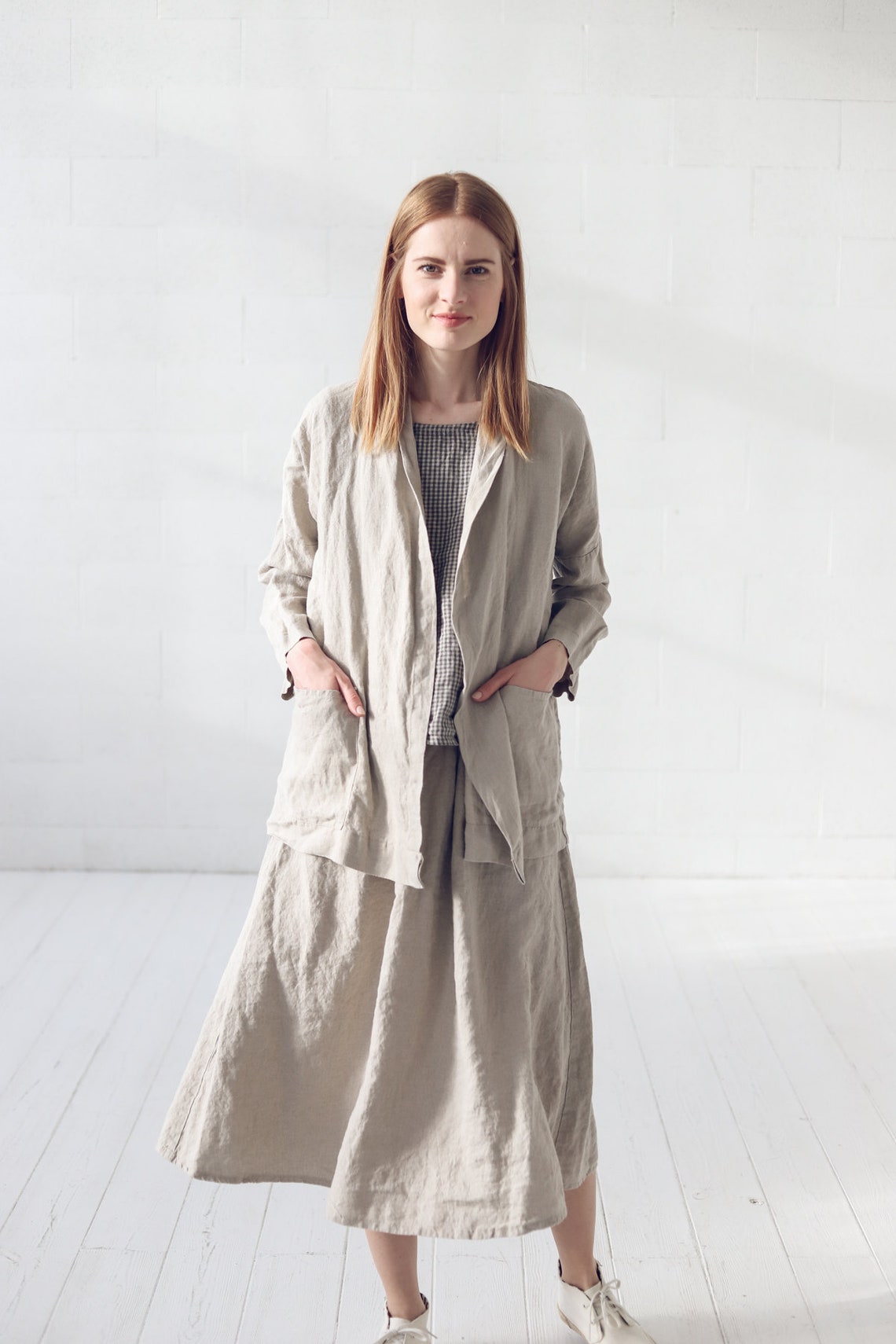 Minimal Linen Jacket Loose Fit Linen Cardigan Jacket Long | Etsy