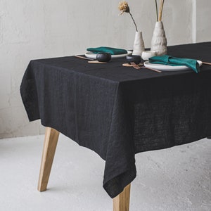 Black Linen Tablecloth, Custom Linen Table Decor, Round, Square ...