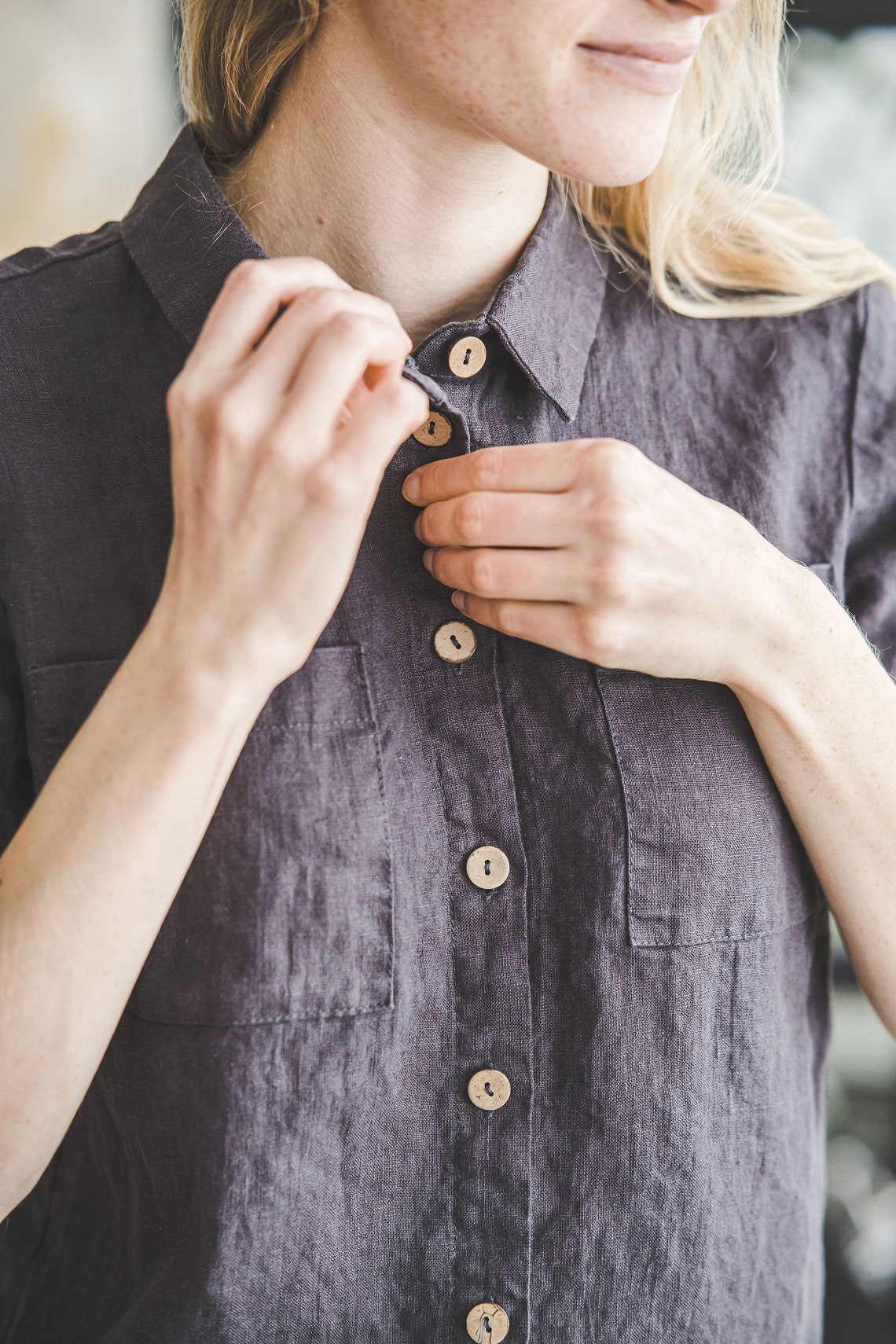 Linen Collar Shirt / Classic Linen Shirt / Summer Women Shirt - Etsy