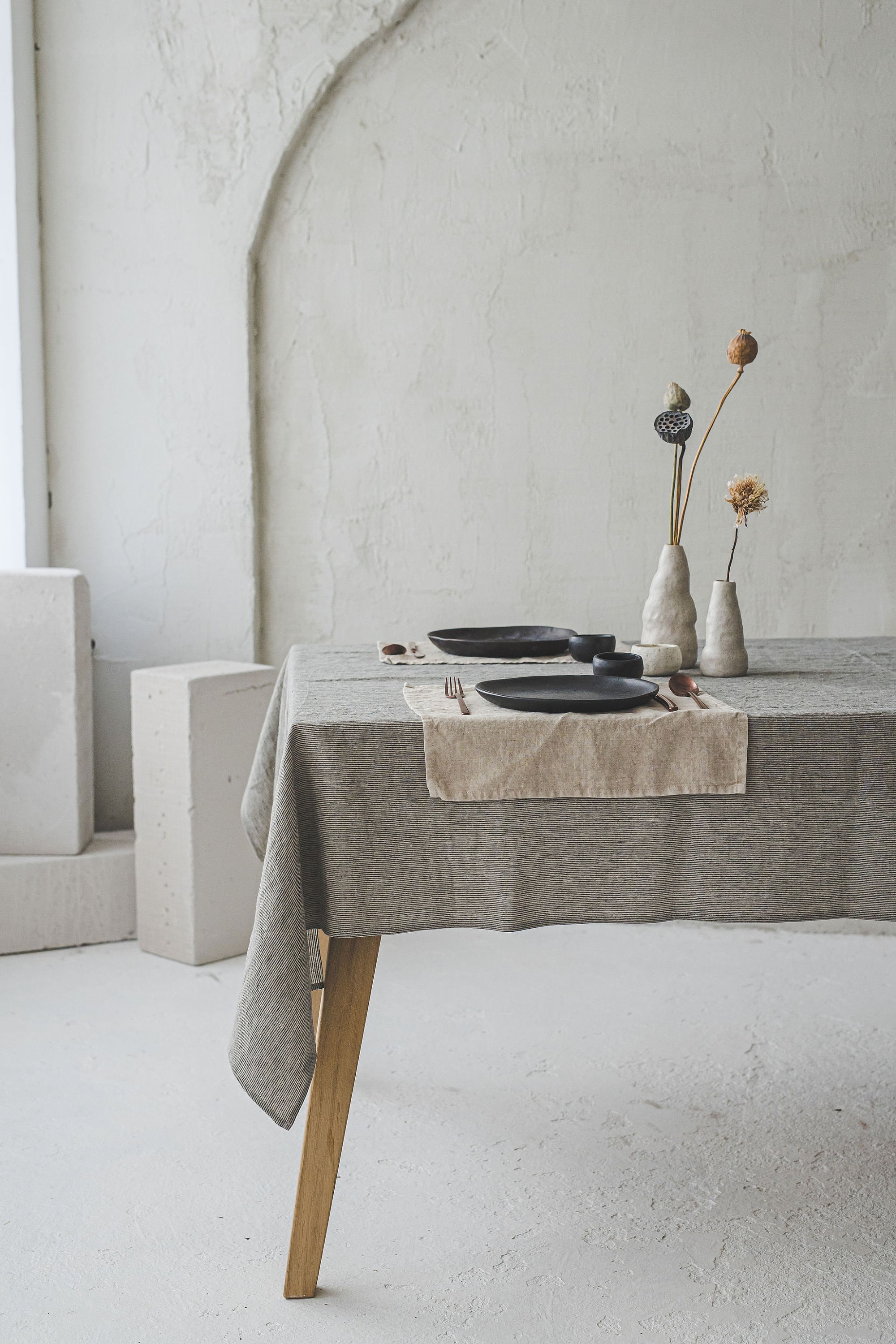 Linen Tablecloth in Various Colors / Striped Table Decor / - Etsy