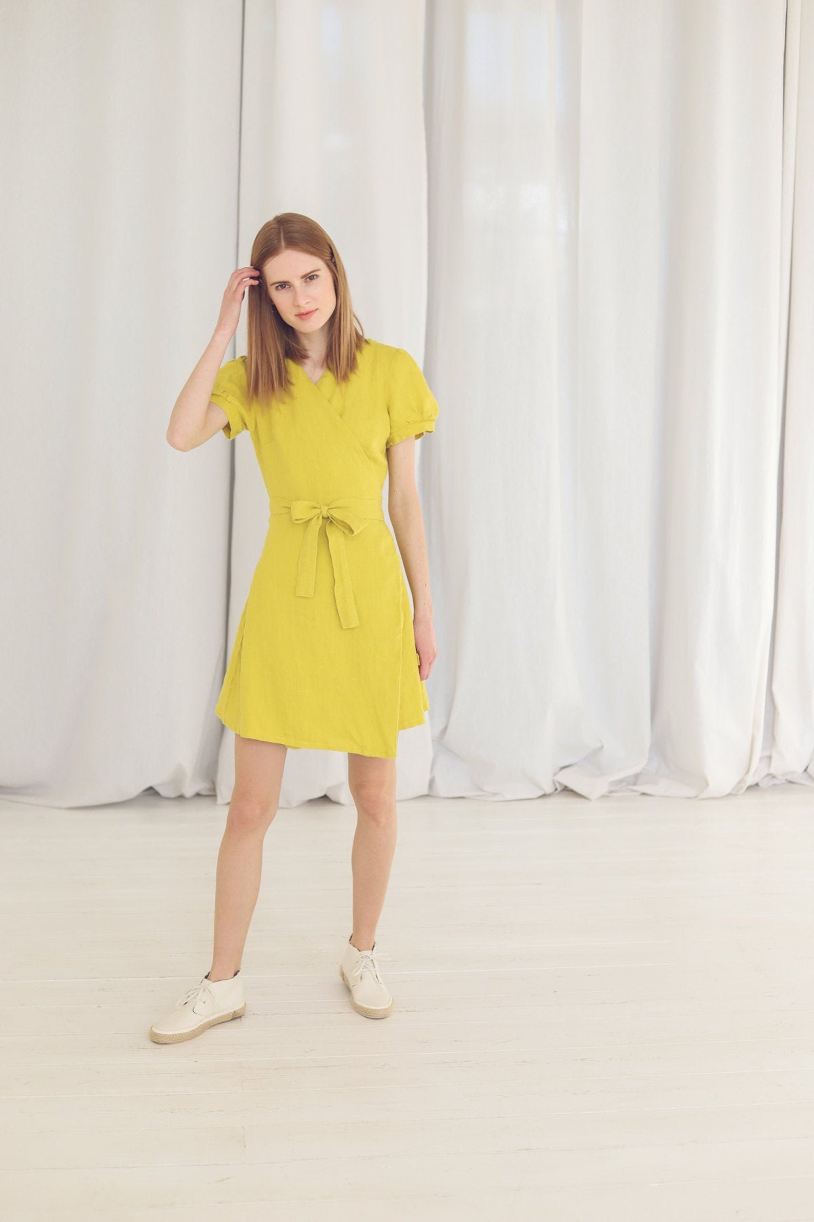 Lemon Linen Wrap Dress Short Linen Dress Summer Linen Dress - Etsy