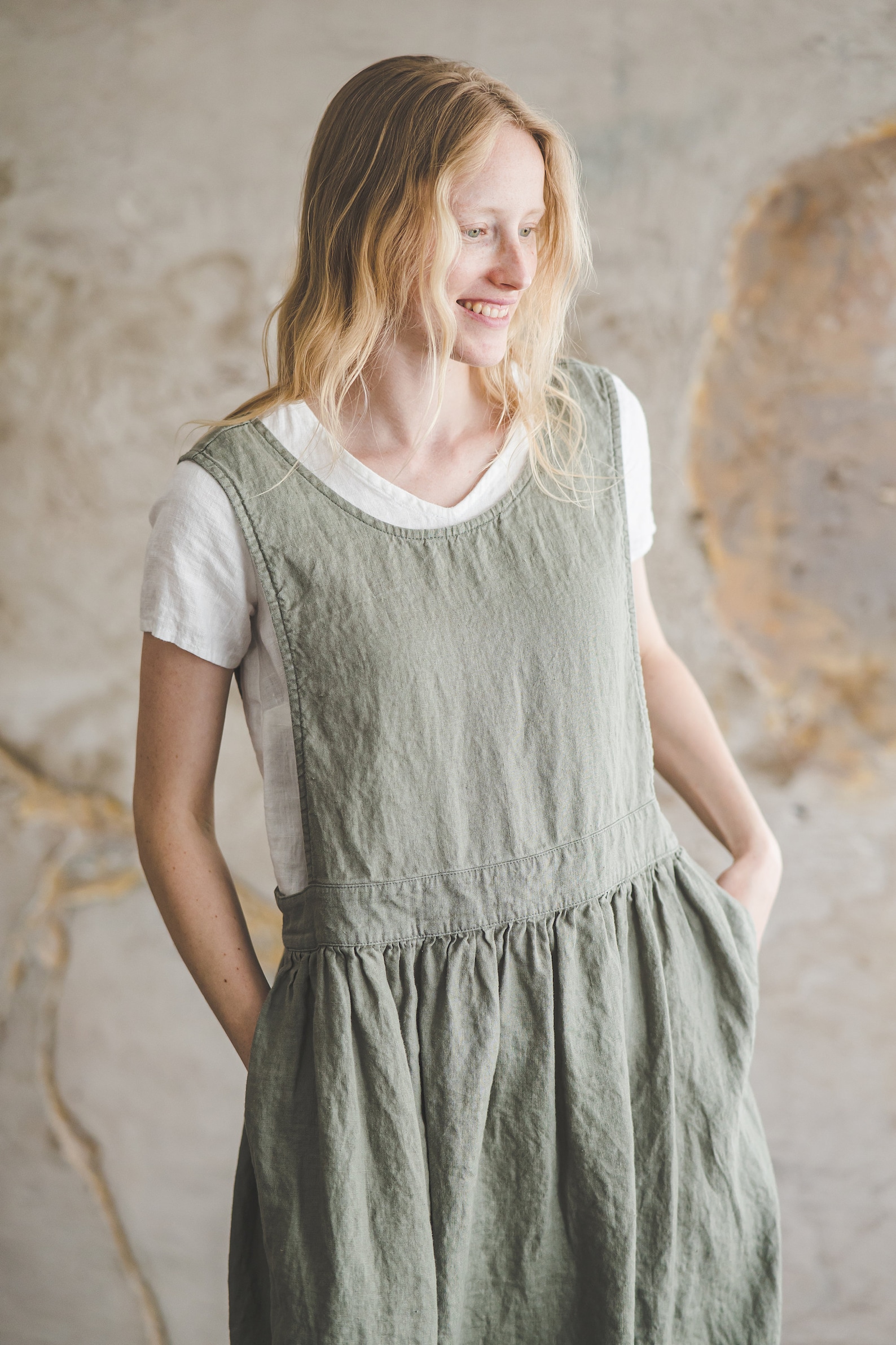 Linen Pinafore Apron Dress: Japanese Style Work Dress - Etsy