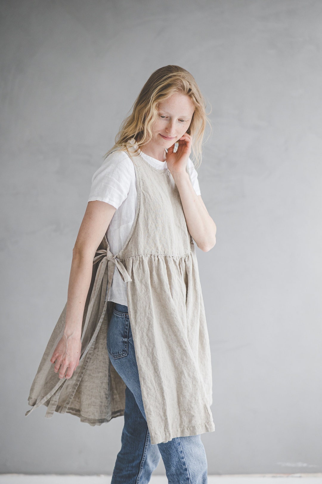 Linen Pinafore Apron Dress: Retro Style Work Dress - Etsy