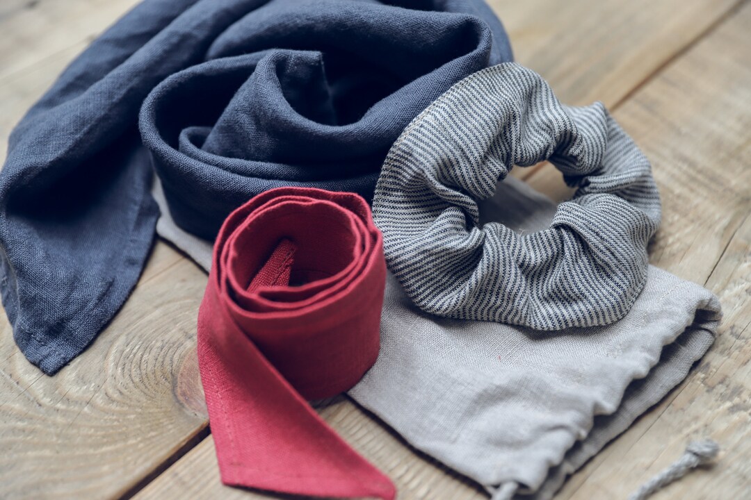 Gift Set of 3 Linen Women Accessories in Linen Bag, Hair, Hand, Neck ...