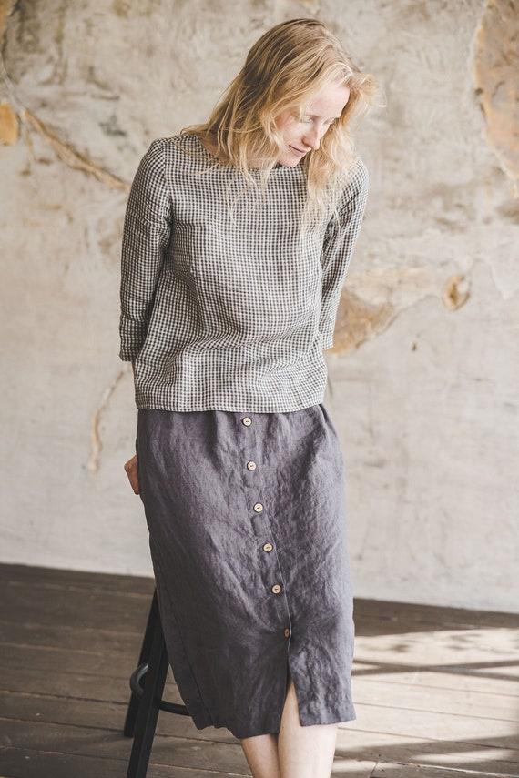 Fitted Linen Top in 3/4 Sleeves Minimalist Flax Linen Top - Etsy