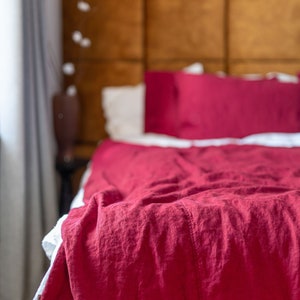 Linen Bed Set, Ruby Red Boho Bedding, Duvet Cover Queen, Linen Bedding ...