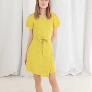 Lemon Linen Wrap Dress: Short Sleeve Summer Dress - Etsy