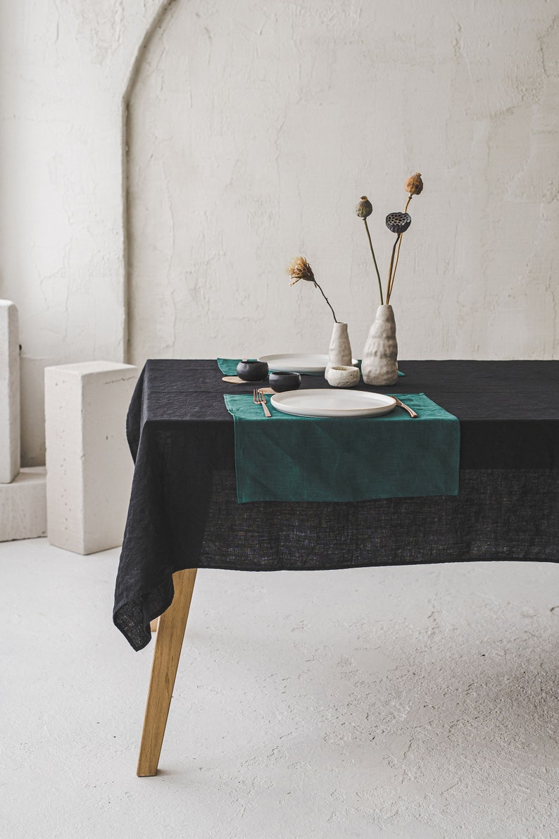 Black Linen Tablecloth Custom Linen Table Decor Round - Etsy