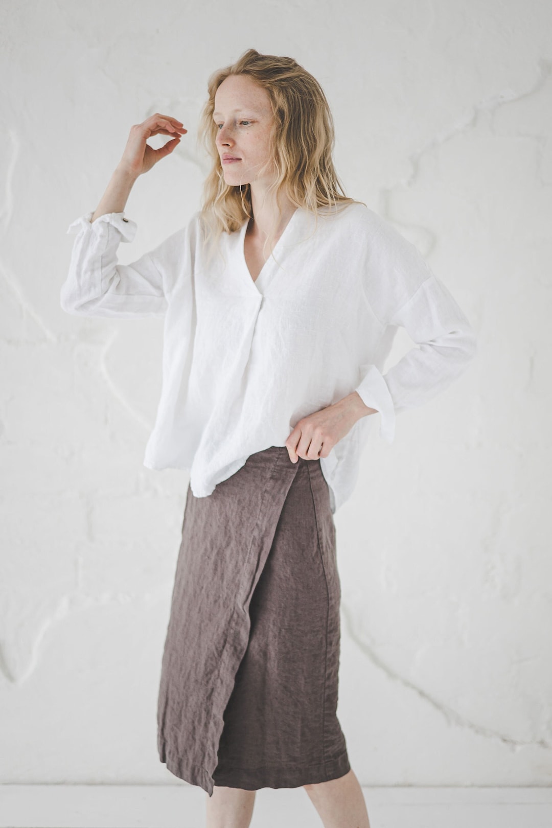 Wrap Linen Midi Skirt: European 100% Linen, Coconut Button - Etsy