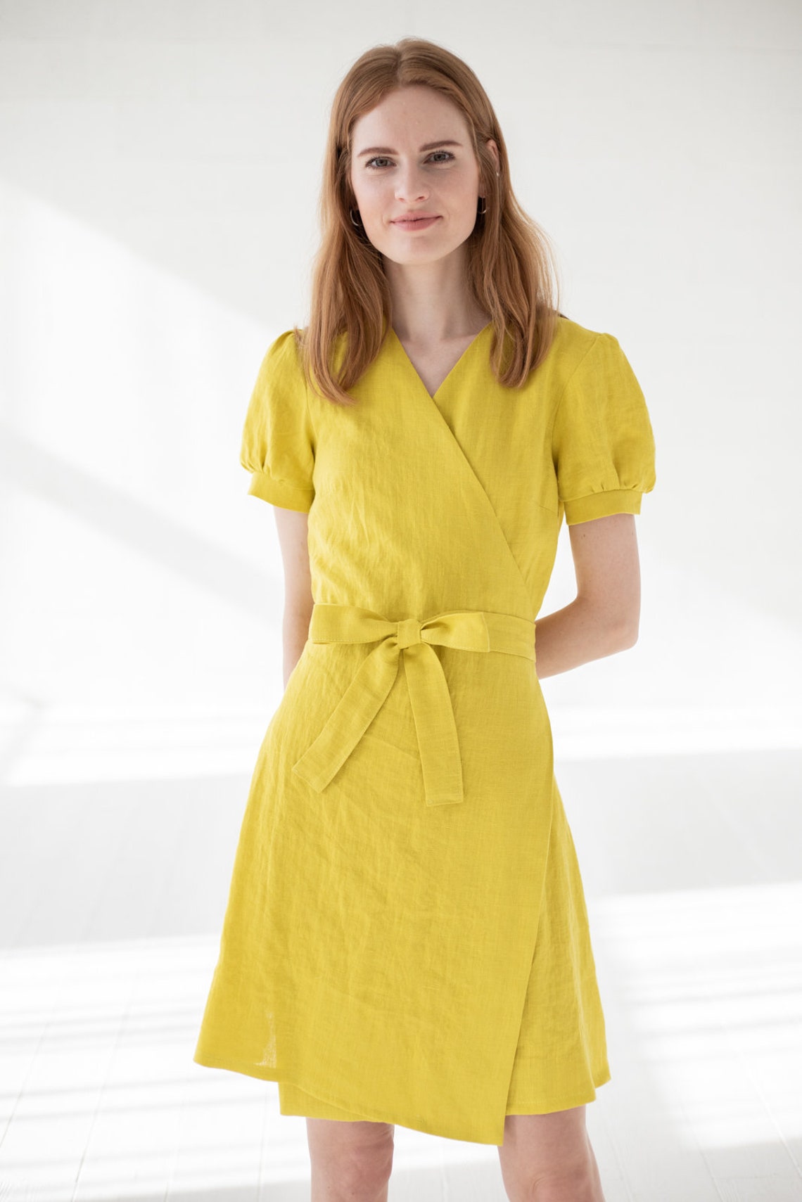 Lemon Linen Wrap Dress Short Linen Dress Summer Dress | Etsy