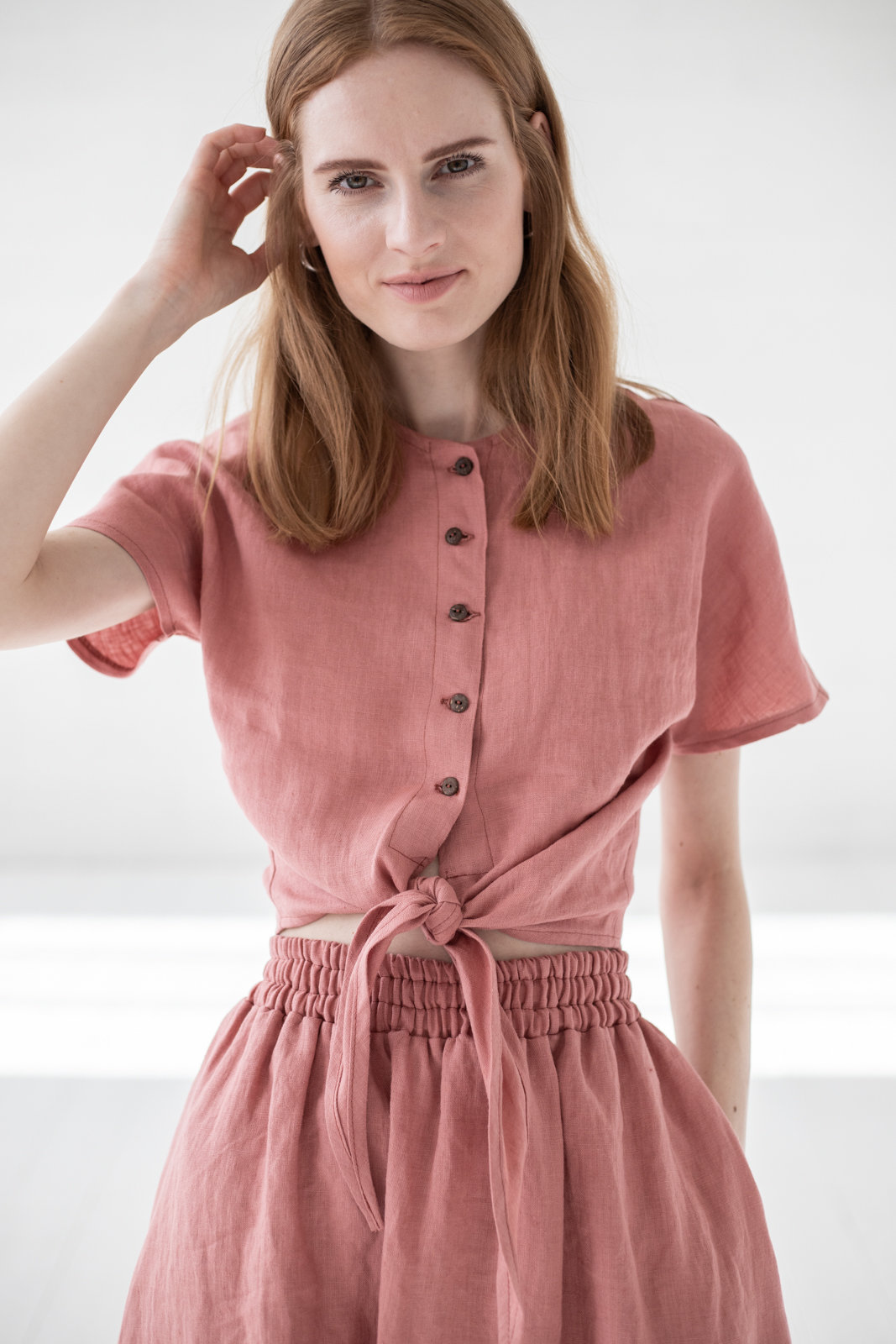 Tie Shirt Linen Top Short Linen Blouse Front Knot Linen | Etsy