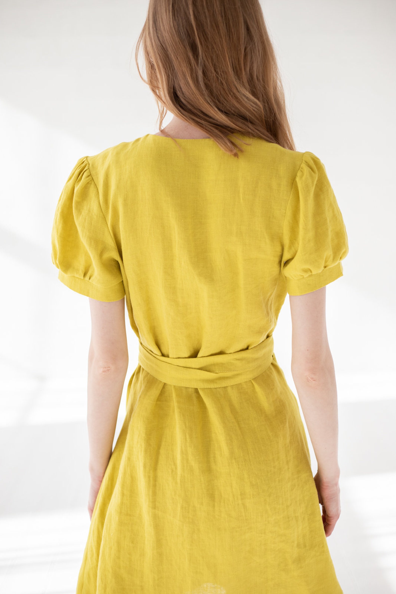 READY TO SHIP Lemon Linen Wrap Dress Short Linen Dress | Etsy