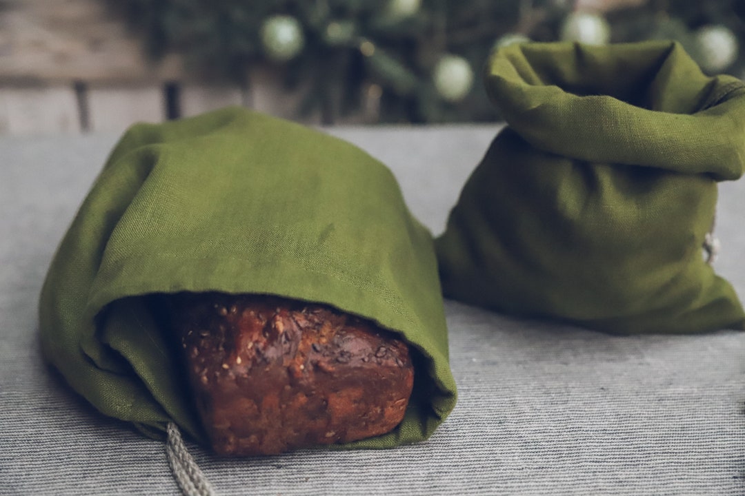 Set of 2 Linen Bread Bags: Reusable Kitchen Storage, Moss Green - Etsy
