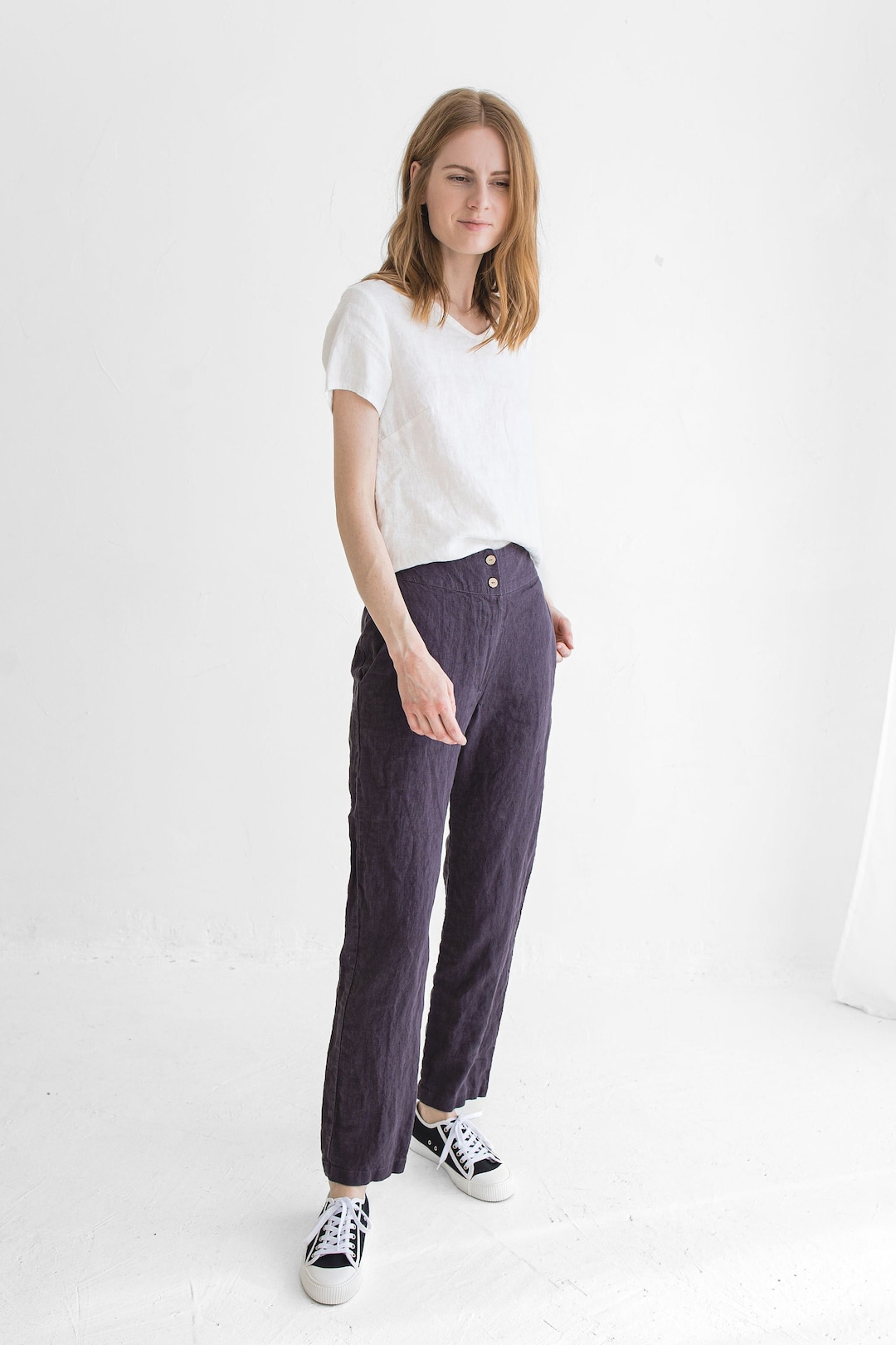 Classic Linen Pants / Slim Mid Waist Linen Pants / Straight Flax Linen ...