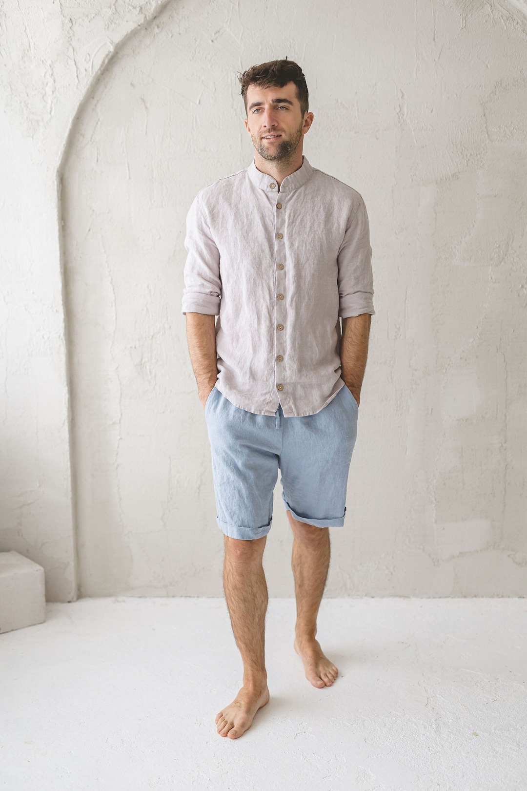 Men's Relaxed Fit Linen Shorts: Elastic Waist Summer Wear - Etsy