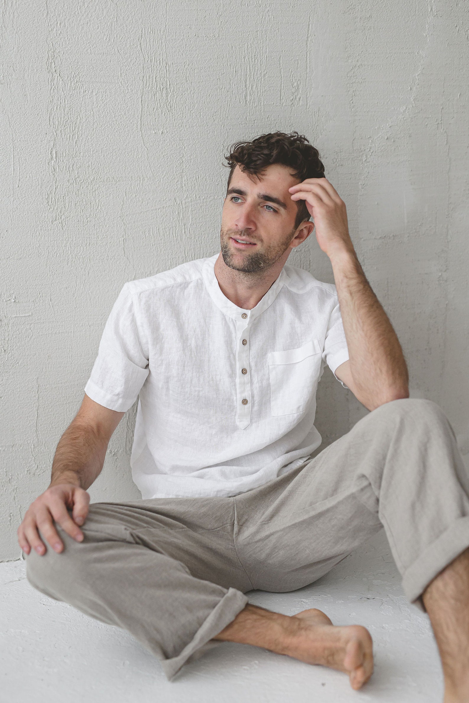 Men's Linen Shirt: Short Sleeve Button-up With Pressed Collar - Etsy