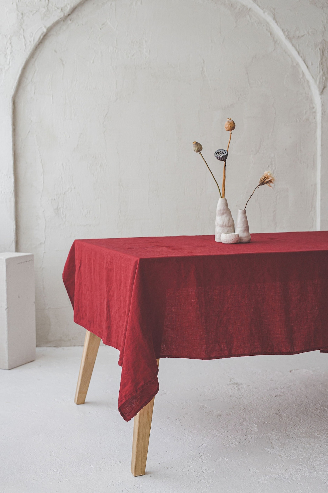 Ruby Red Linen Tablecloth: Handmade European Table Decor - Etsy