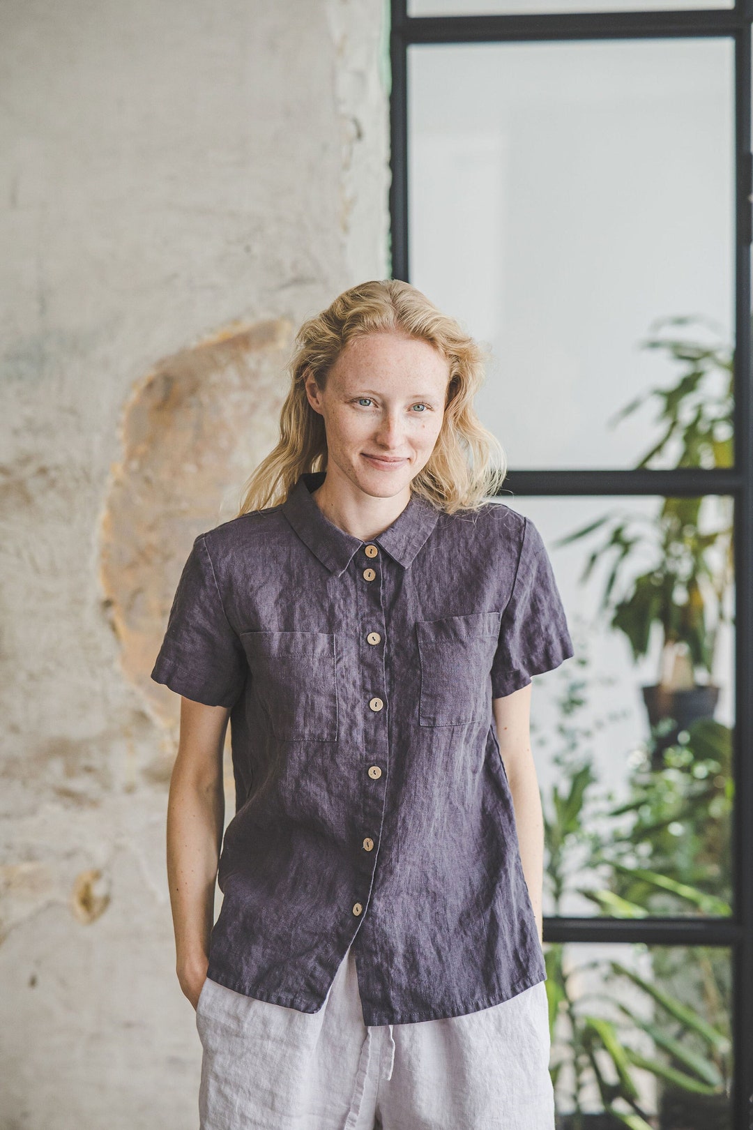 Linen Collar Shirt / Classic Linen Shirt / Summer Women Shirt With ...