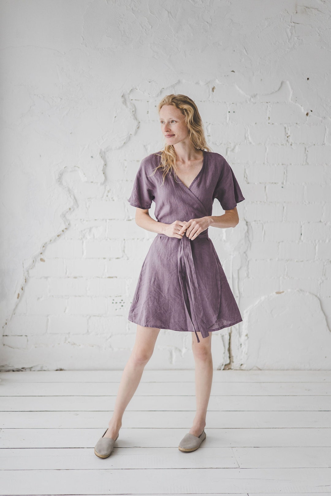 Wrap Linen Dress, Wide Linen Skirt Dress, Women Mini Summer Linen Dress ...
