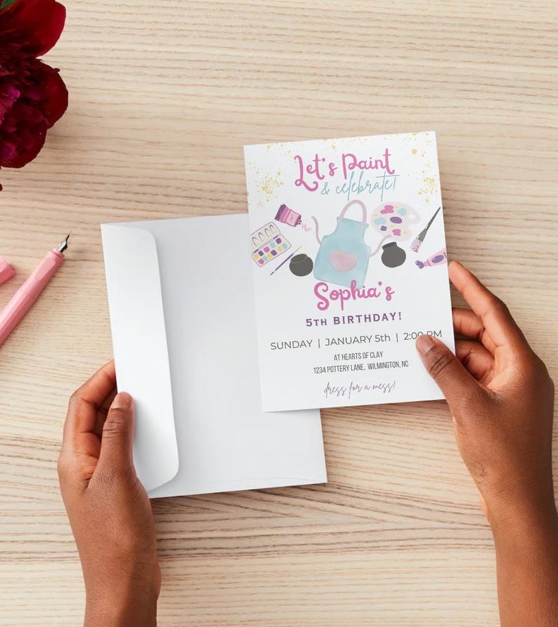 Artsy Birthday Invitation Template: Painting Pottery Party (digital ...