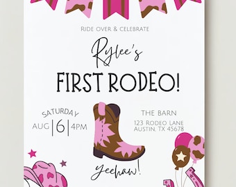 Editable Girls First Rodeo Birthday Invitation | Canva Template ...