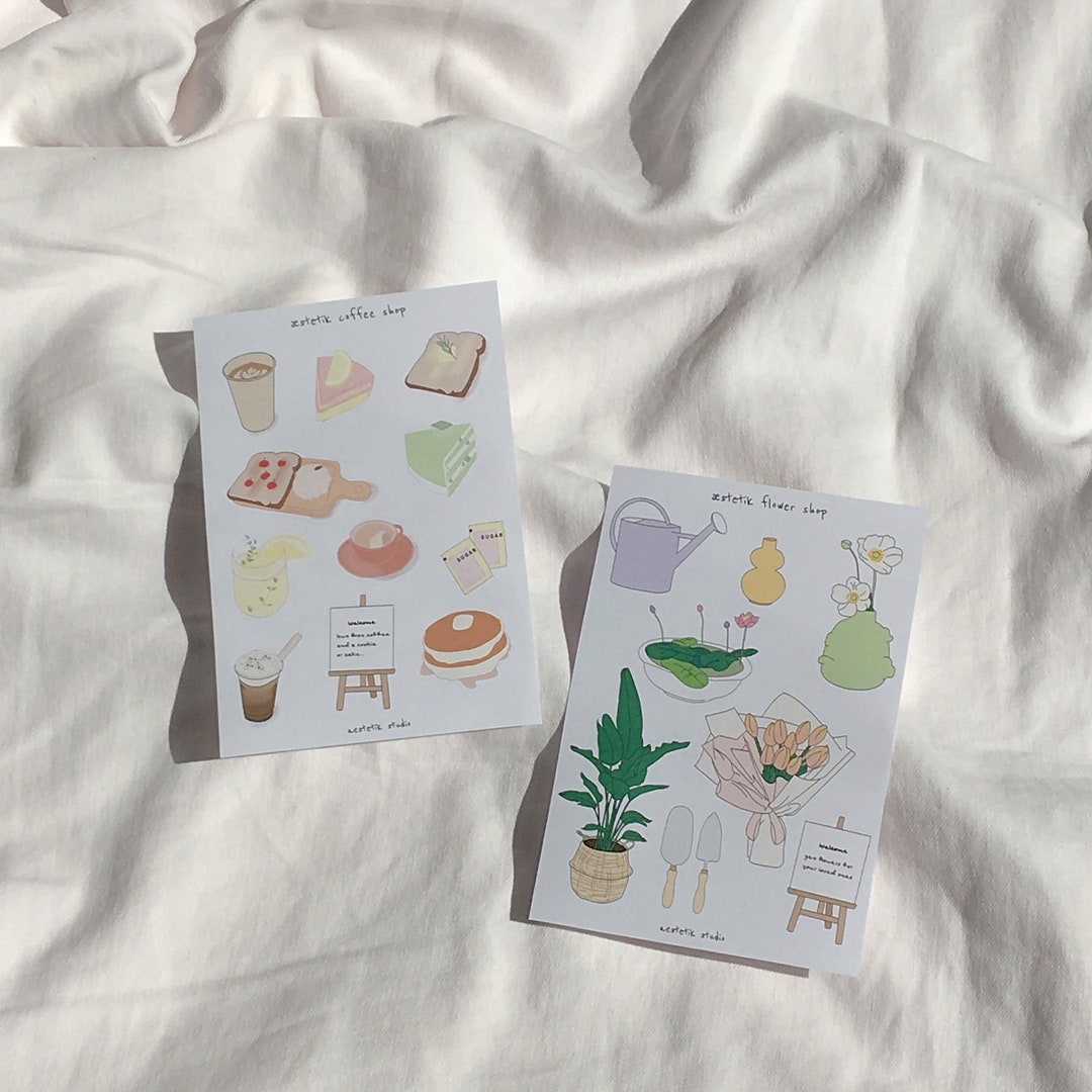 Flower Shop Sticker Sheet Coffee Shop Sticker Sheet Aesthetic Stickers ...