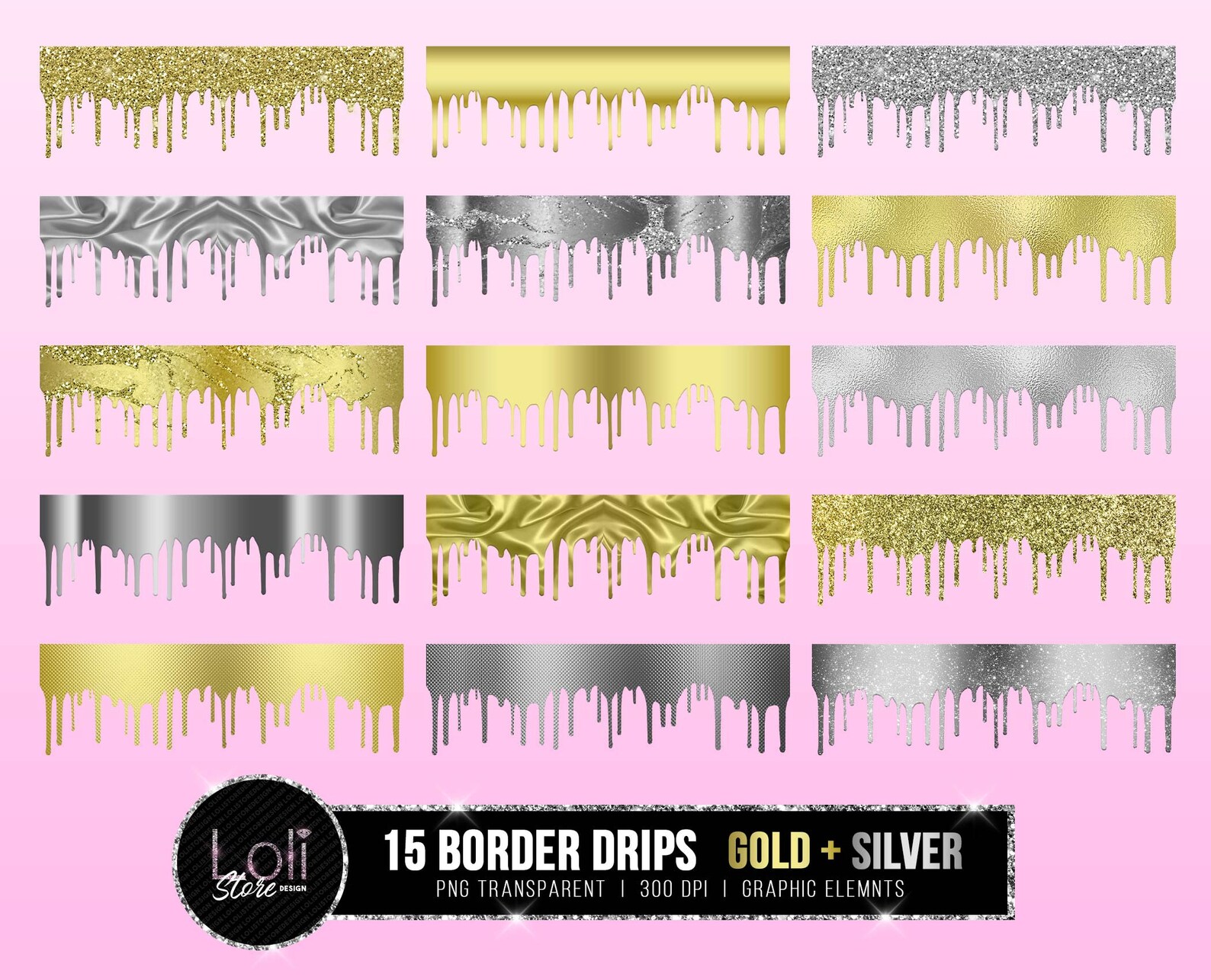 Glam Glitter Drip Metallic Dripping Clip Art Dripping - Etsy