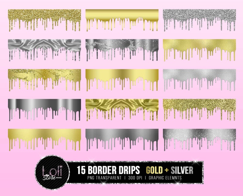 Glam Glitter Drip Metallic Dripping Clip Art Dripping - Etsy
