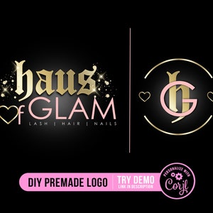 DIY Glam Logo Set, Beauty Logo Design, Hair Logo, Boutique Logo, Lash ...