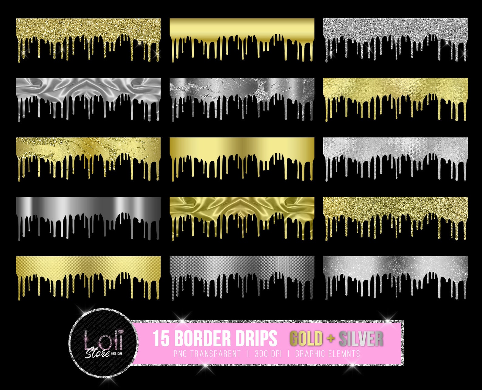 Glam Glitter Drip Metallic Dripping Clip Art Dripping - Etsy